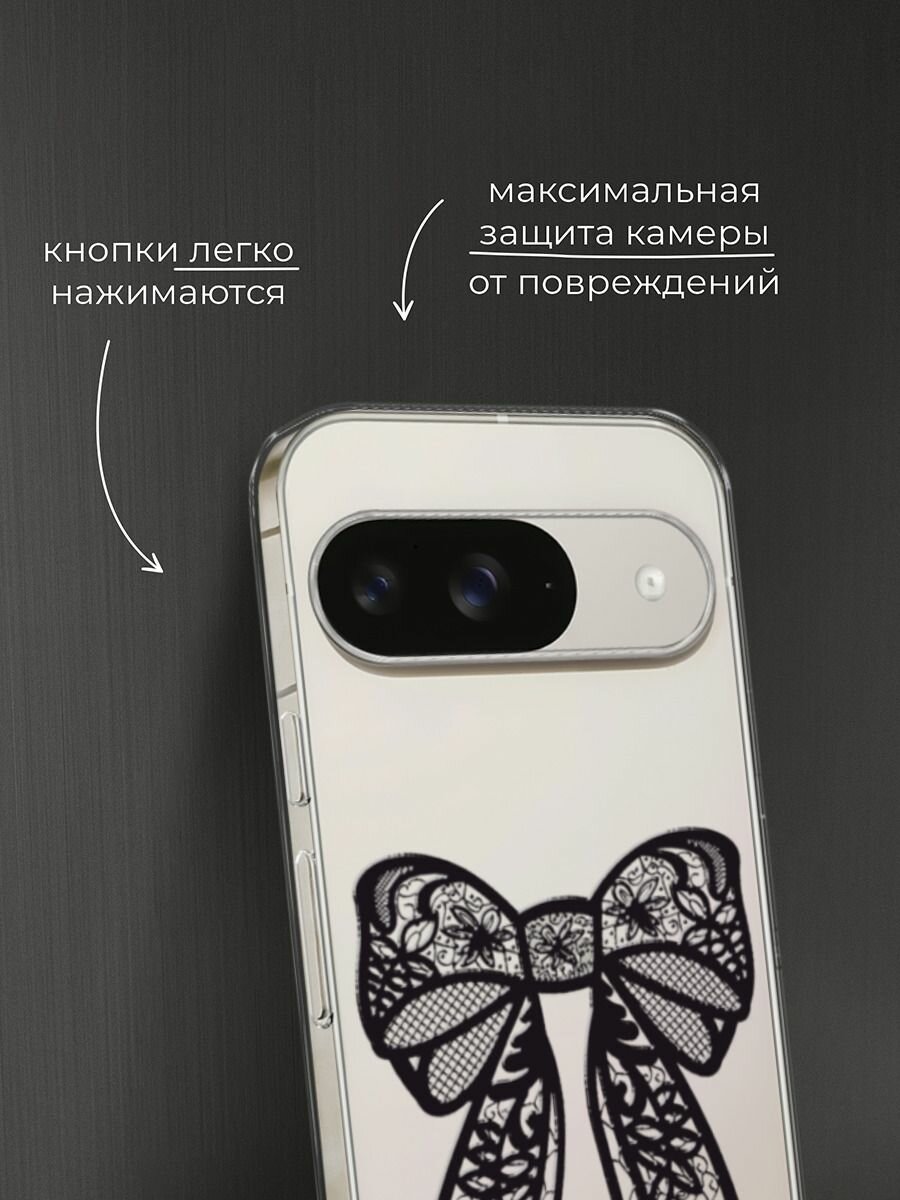 Чехол на Google Pixel 9 / Гугл Пиксель 9 с принтом "Черный сетчатый бант 2" — фото 1
