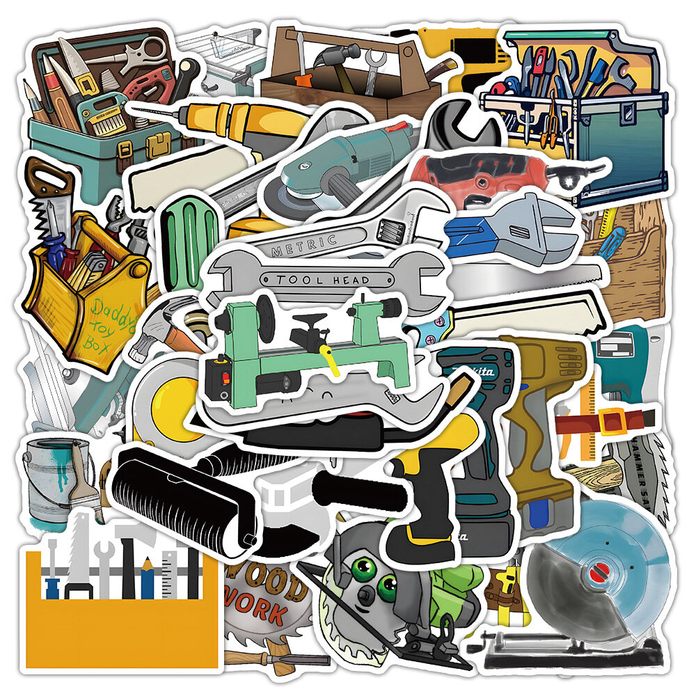 50 наклеек с строительными инструментами, креативные наклейки с мультяшными инструментами для ремонта, водонепроницаемые виниловые наклейки для багажа, скейтборда, ноутбука, ящика с инструментами, бутылки с водой и многого другого | Забавные наклейки