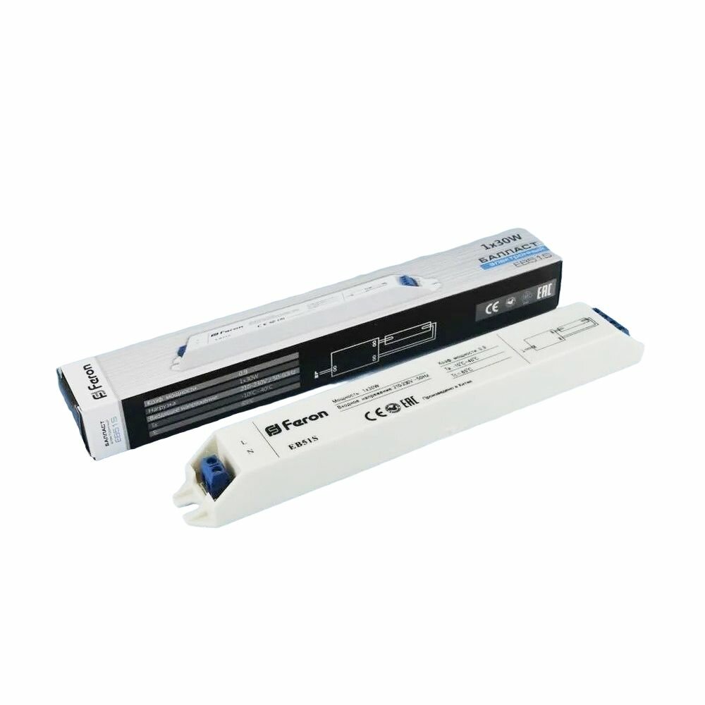 Аппарат пускорегулирующий электронный балласт FERON 1*30W T8/G13 230V, EB51S