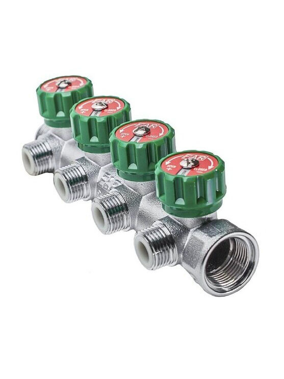 Коллектор 1 ВР(г) х 4 выхода 3/4 НР(ш) ЕК х 1 НР(ш) регулирующий с вставкой под плоское уплотнение (FK 3824 134UN)