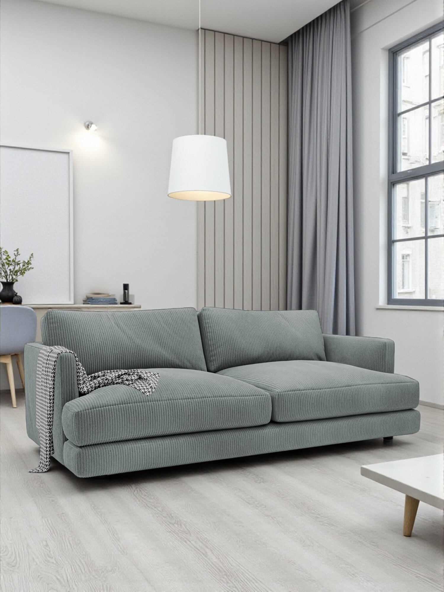 Диван Ибица 2 Cilium Steel NEW 212x105x87 см, светло-серый Вельвет, еврокнижка Фиеста