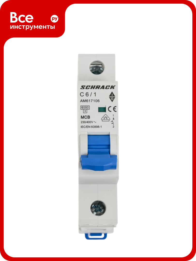 Автоматический выключатель Schrack Technik AM 6кА, 1P, С, 06A AM617106