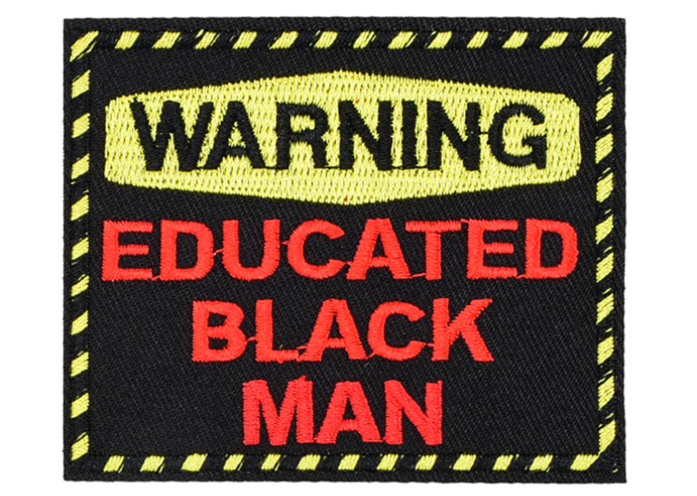 Термоклейкая нашивка для одежды и вещей "WARNING EDUCATED BLACK MAN" / Черный / Желтый / 1 шт.