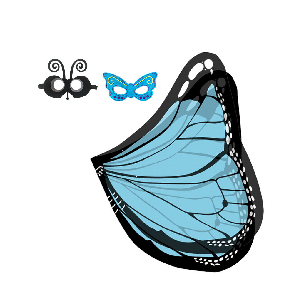 Костюмы Рождественские Детские Крылья Монарха Бабочки для Девчат Крылья Феи с Антеннами Наголовником Маской Плащом Для Наряда Направила Для Вечеринок Размер 60см Ввысоту*120см ВШирину Для Детей 3-10 Лет Материал 100% Шифон Черные Антенны Наголовник