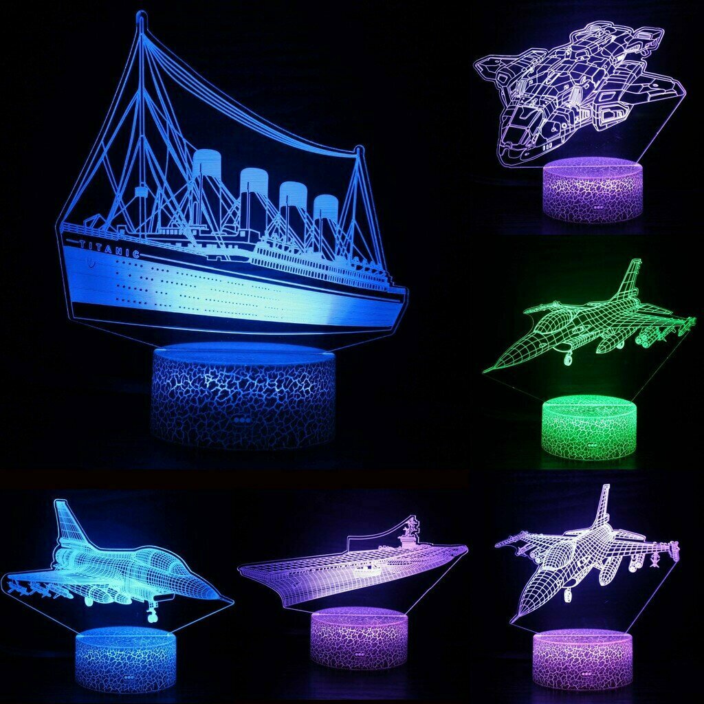 Creative titanic airplane acrylic night lamp with remote control for room decor and gifts style d
