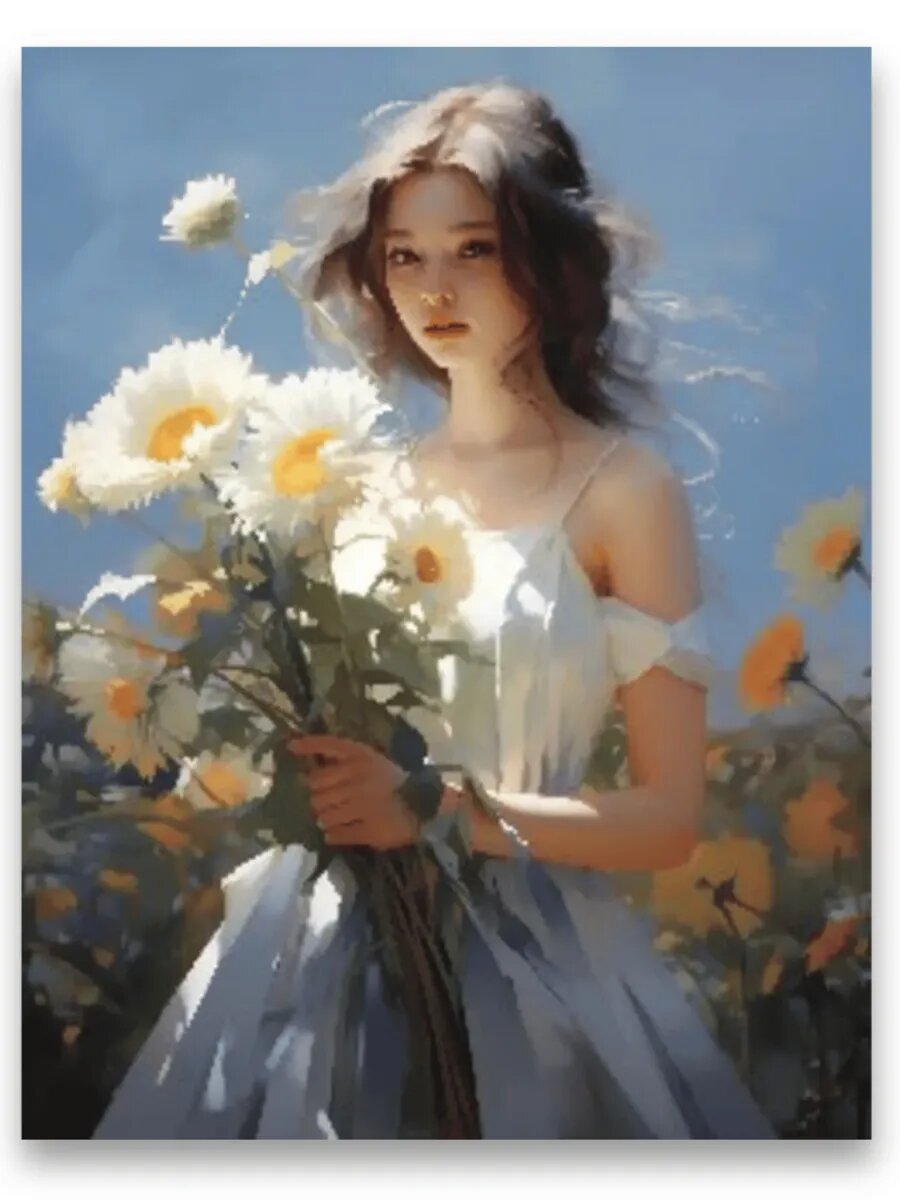 Картина по номерам 40x50 "Девушка с букетом в поле"