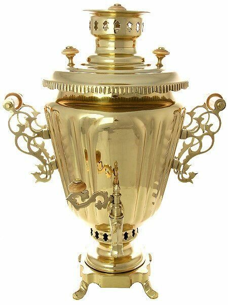 Самовар на дровах 5 литров желтый гранёный "конус" с витыми ручками