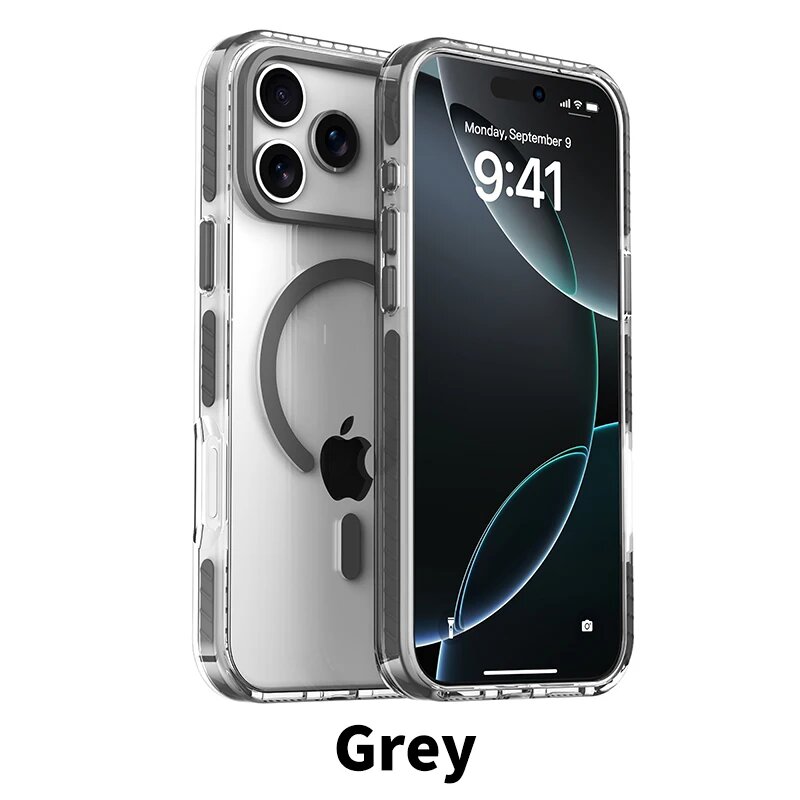 Прозрачный чехол Magsafe для iPhone 17 13 12 Pro Max Air 14 15 16 Plus с iPhone17 Эйр, Серый, Gray