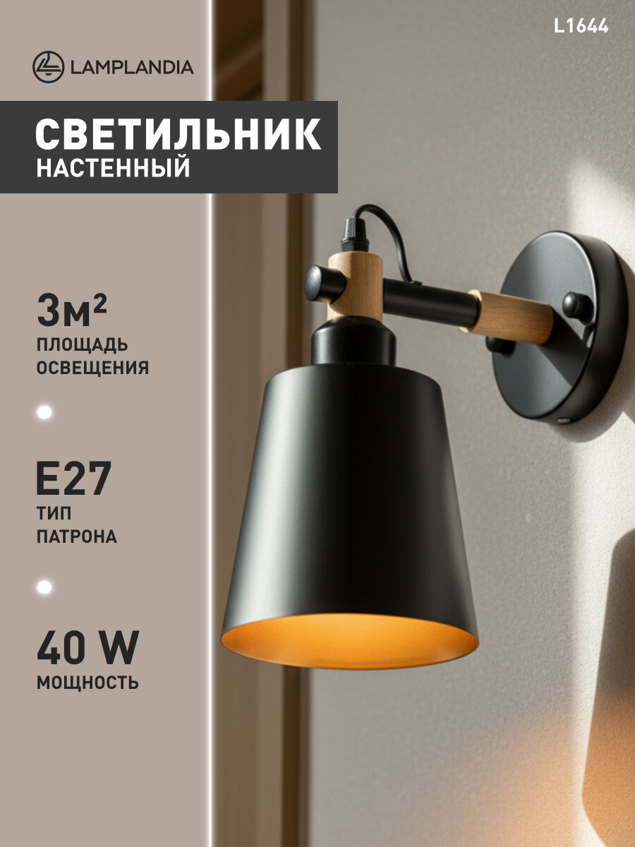 Светильник настенный Lamplandia L1644 SKORA BLACK, E27*1 макс 40Вт
