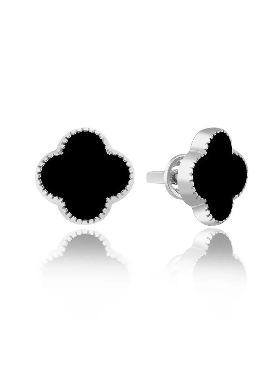 Серьги пусеты, серебро, 925 проба, родирование, оникс