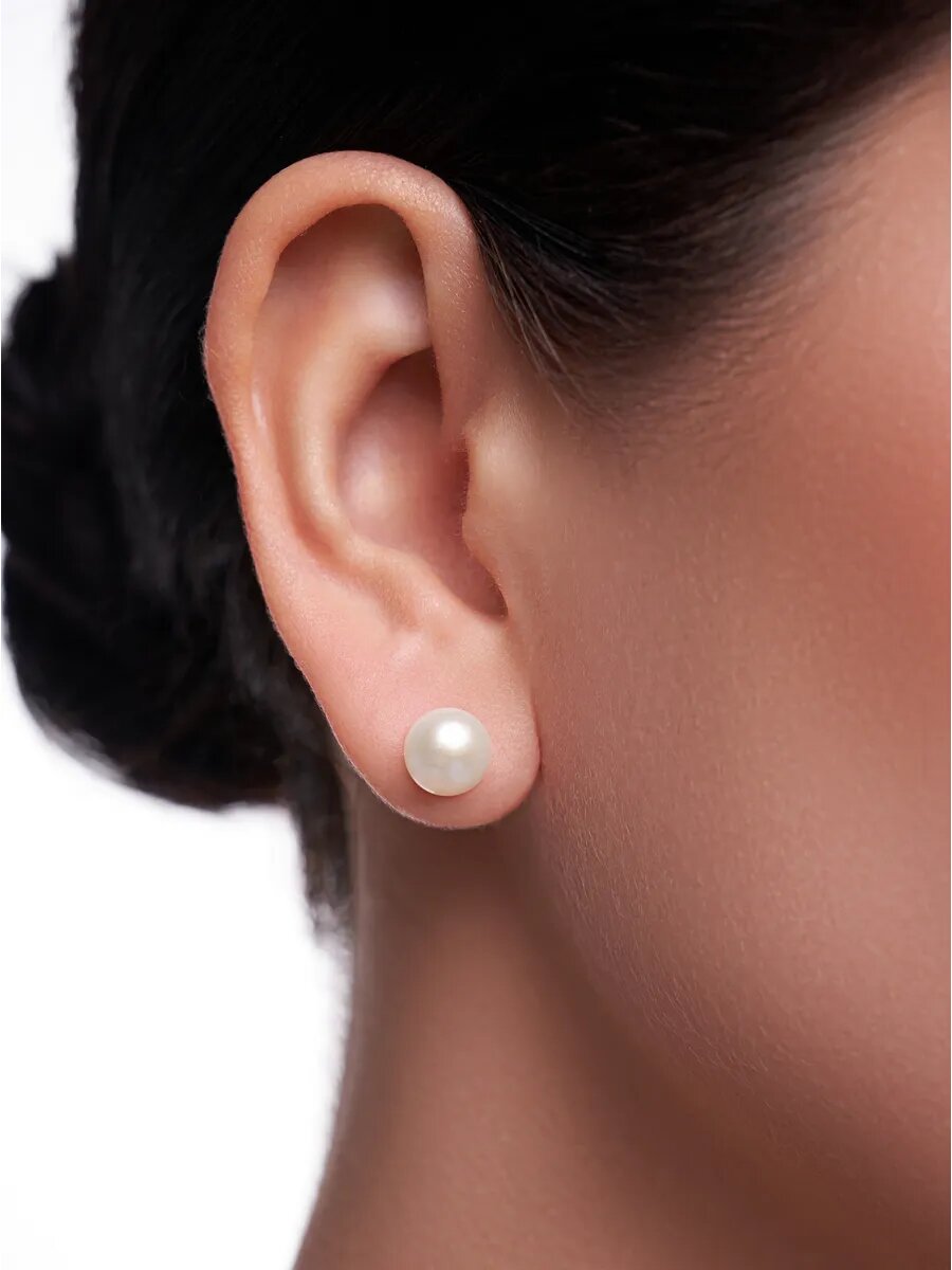 Серьги пусеты, серебро, 925 проба, золочение, жемчуг культивированный