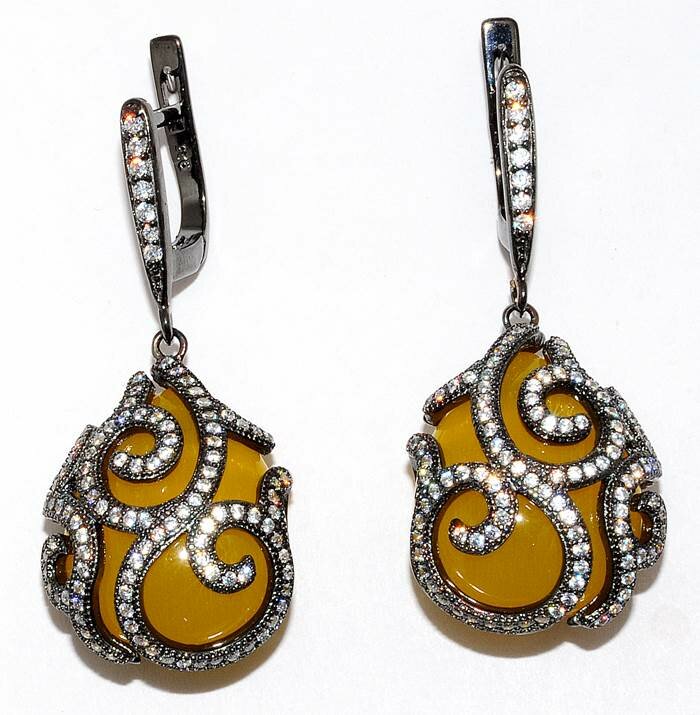 Моносерьга, серебро, 925 проба, фианит, кошачий глаз