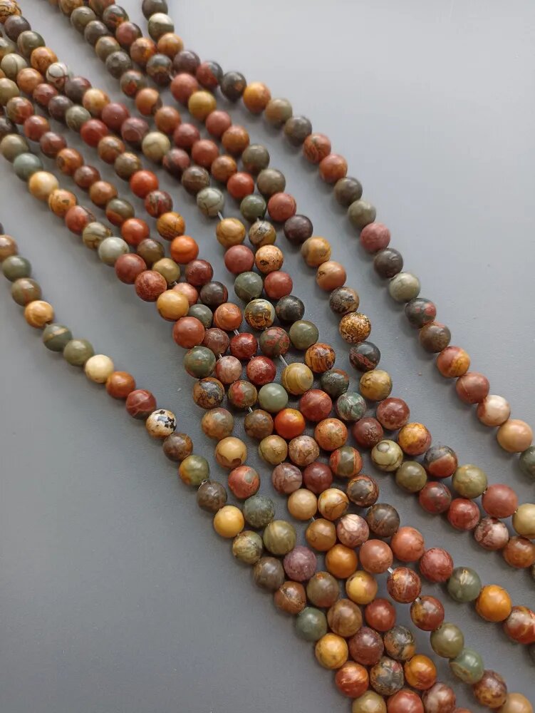 Яшма "Пикассо" 6 мм, бусины на нитке (около 58 шт.)