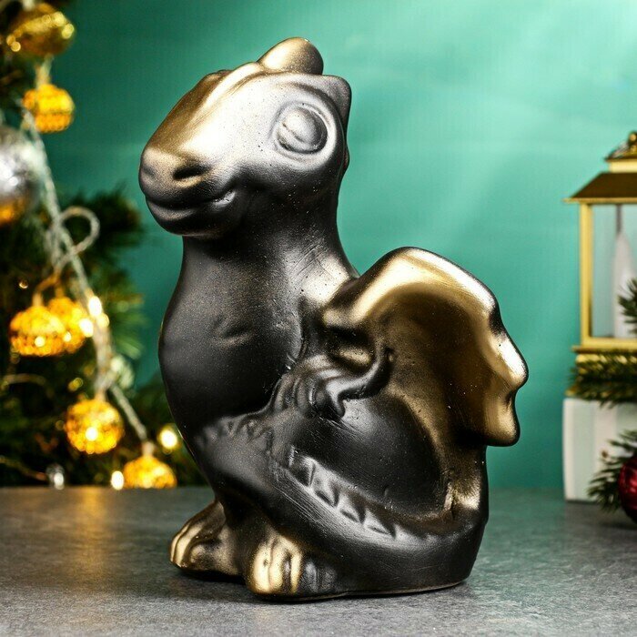 !09 Копилка "Дракон Тоша" черная в золоте, 20 см.