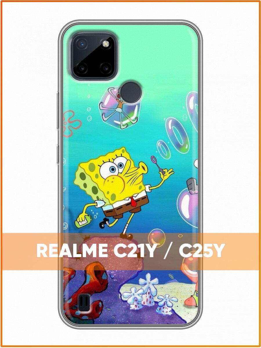 Чехол для Realme C21Y, Realme C25Y с принтом для детей с Губкой Бобом (Реалми С21У, Рилми С25У)