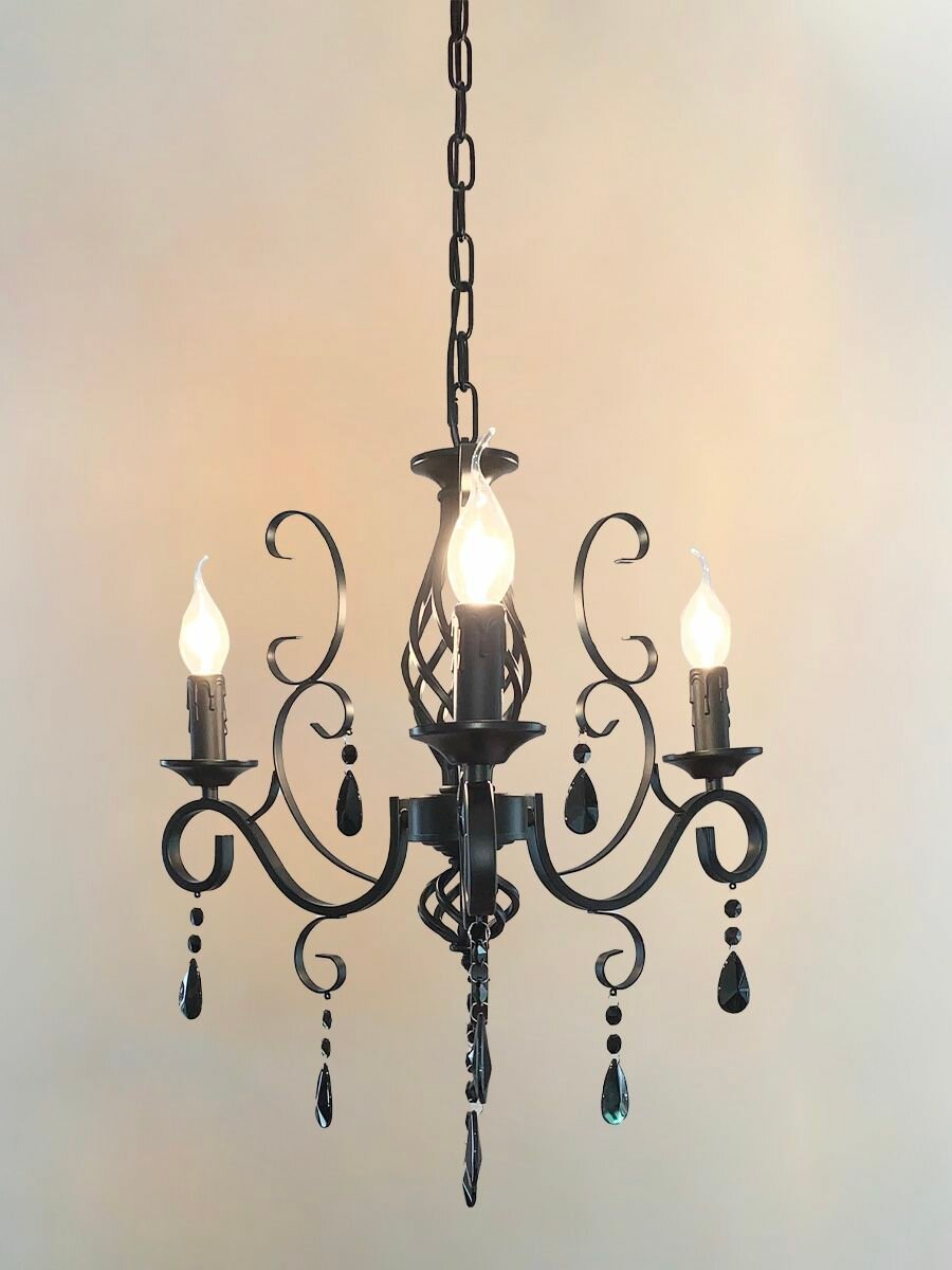 Люстра в спальню, гостиная, чердак, кристалл, черное, Люстра подвесная, E14, 40 Вт