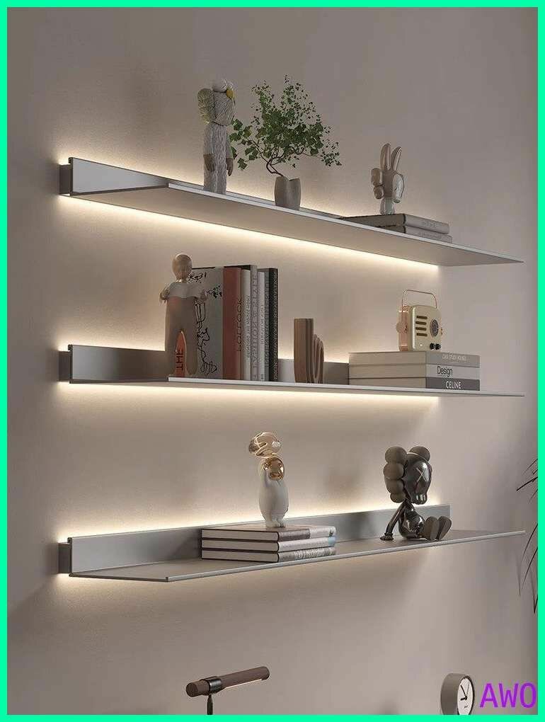 Настенная полка с LED-подсветкой из алюминиевого сплава, глубина 20 см, ширина 40–120 см, минималистичный дизайн