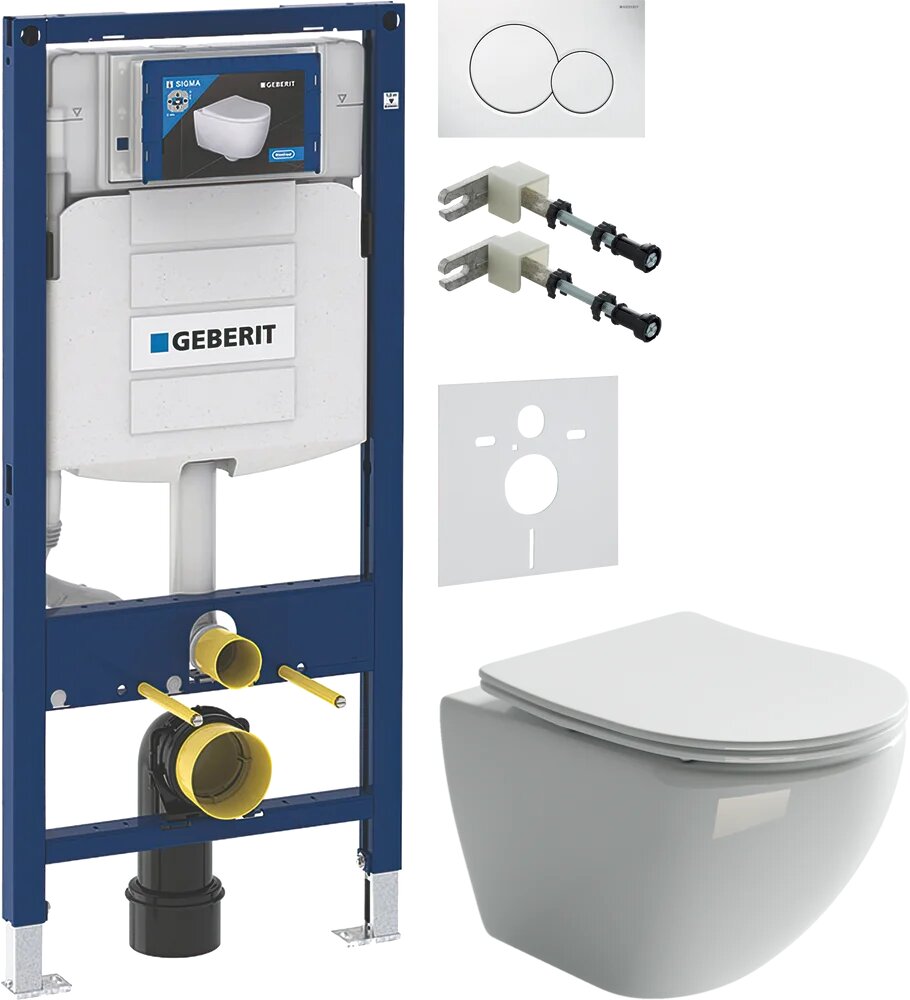 Комплект Унитаз подвесной Ceramicanova Metropol CN4002 безободковый / Крепления к стене / Шумоизоляция, Инсталляция UP 320 111.300.00.5, Кнопка Sigma белая