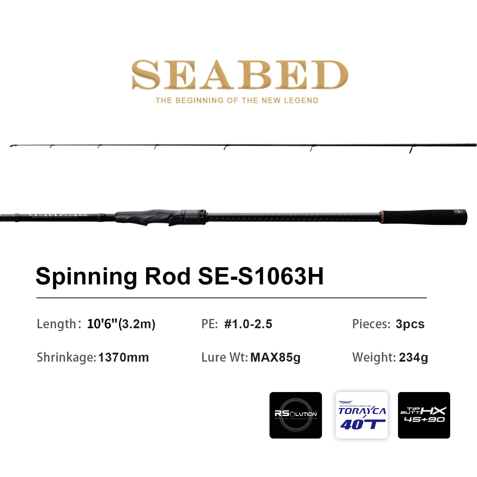 SEABED Spinning Rod SE-S1063H 10'6" 3pcs, PE #1.0-2.5