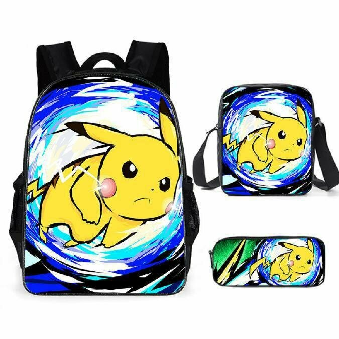 Европейский и американский бестселлер Pokémon, студенческий школьный рюкзак, рюкзак с героями мультфильмов, рюкзак для мальчика, сумка через плечо, пенал, набор из трех предметов, трансграничный