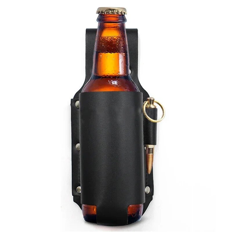 Портативная поясная сумка для бутылки из кожи Черный