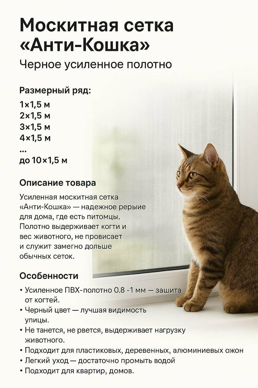 Москитная сетка, черная, для балконной двери, усиленный ПВХ, 1,5 кв. м