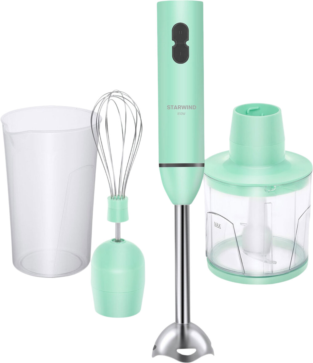 Блендер Starwind SBP1113c, мощность 750Вт, 2 скорости, с венчиком и измельчителем