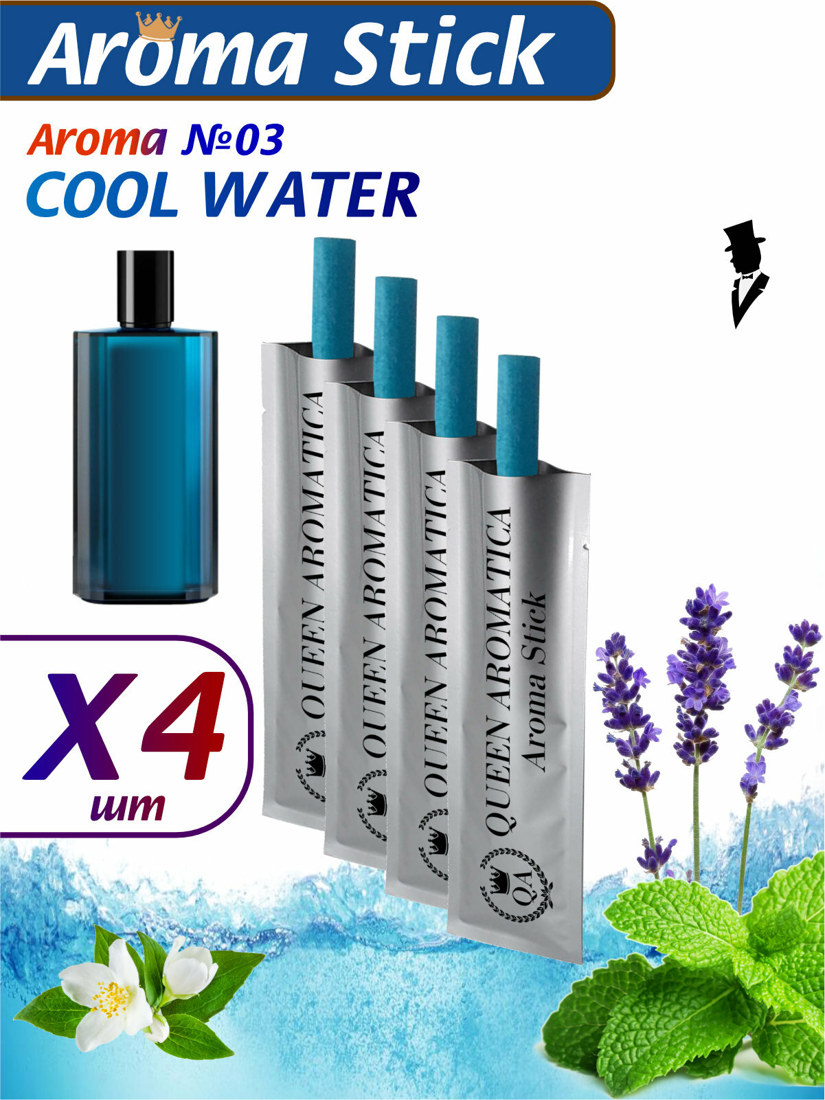 Ароматизатор в машину Queen Aromatica - Сменные арома стики Cool Stream (Cool Water) S-03
