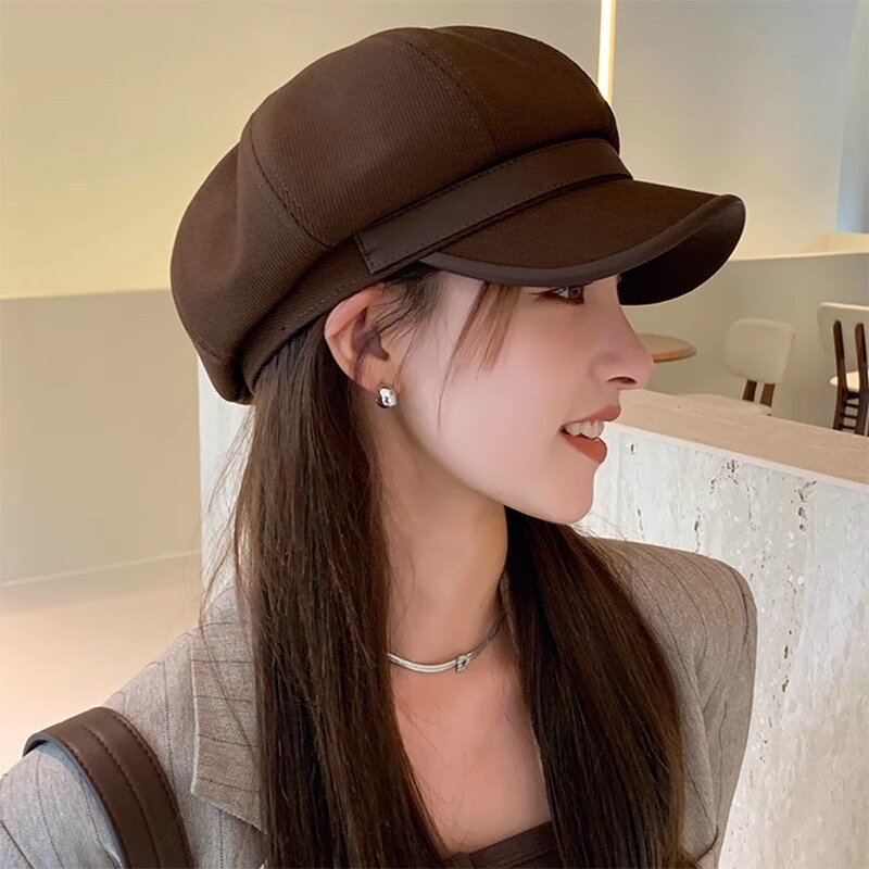 Корейский стиль, весенне-осенняя кепка-утка для женщин, повседневная шляпа художника в стиле ретро, берет, открывающая лицо, маленькая британская универсальная восьмиугольная шляпа