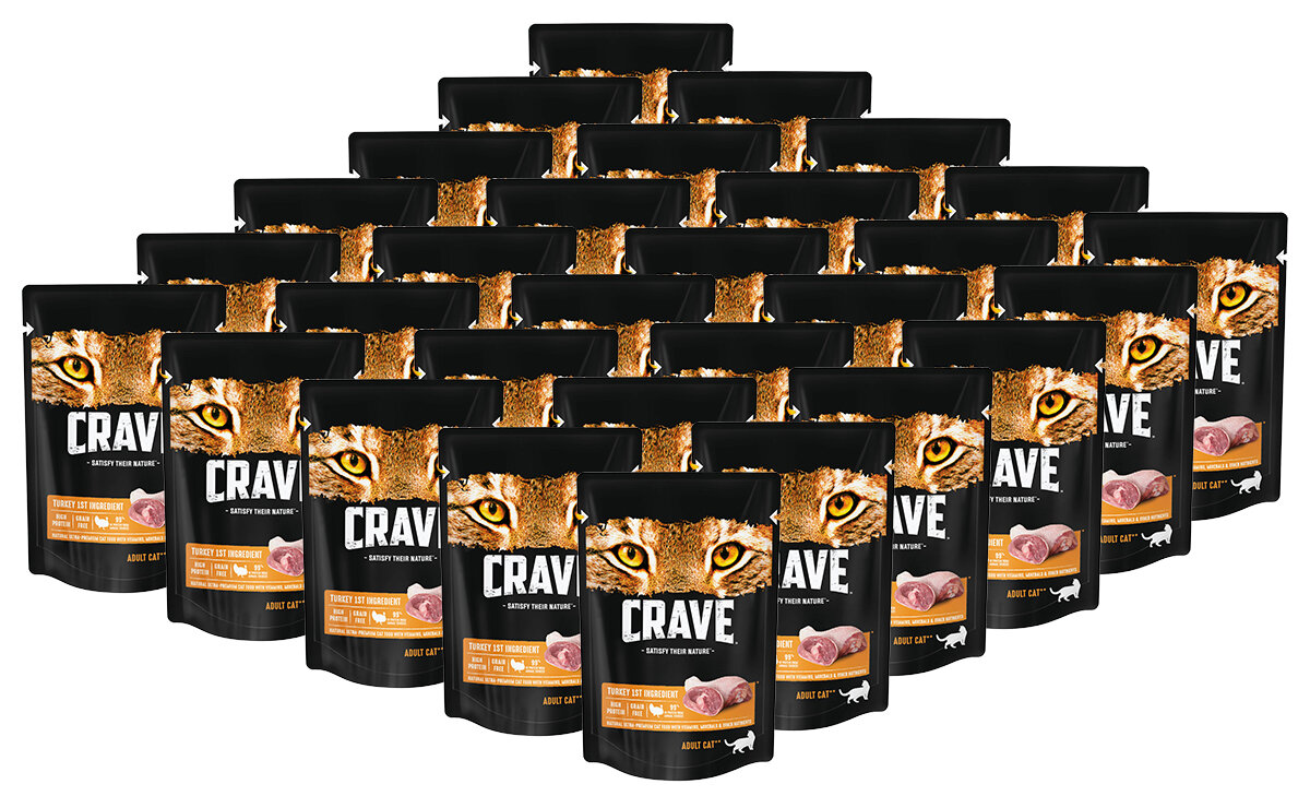 Корм влажный Crave для взрослых кошек индейка в желе, 70 г х 30 шт