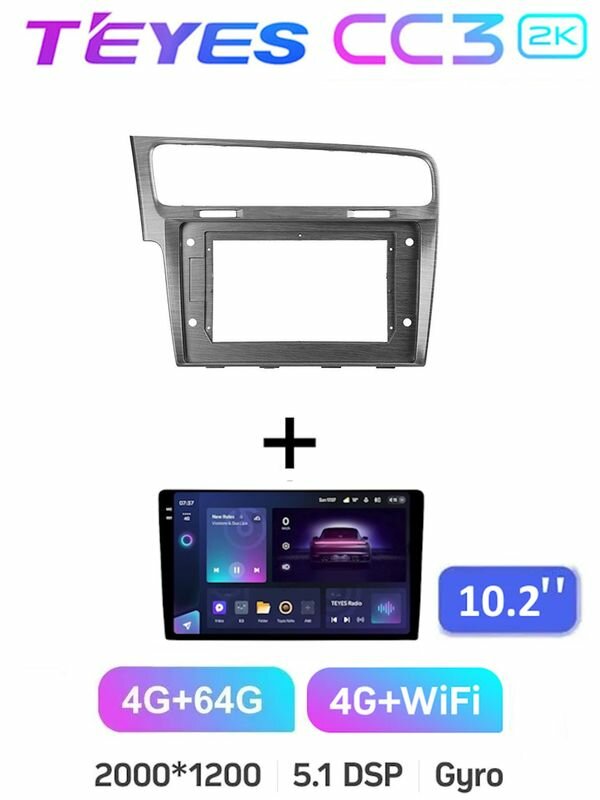 Магнитола Teyes CC3 2K 4/64 Gb 10" для Volkswagen Golf 7 MK7 2012-2020 F1 2 din