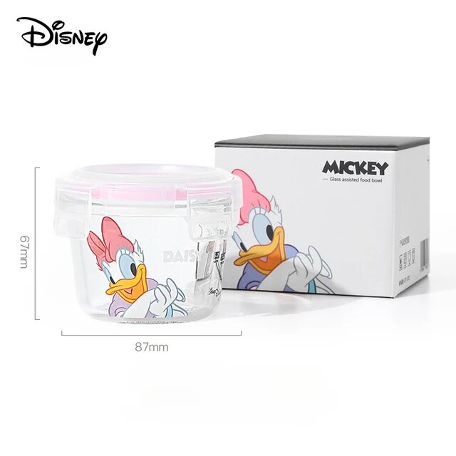 Герметичная миска с изображением персонажа мультфильма Диснея Микки Мауса для свежего хранения, подогреваемая в микроволновой печи, для студентов, стеклянная суповая чашка, фруктовый обед