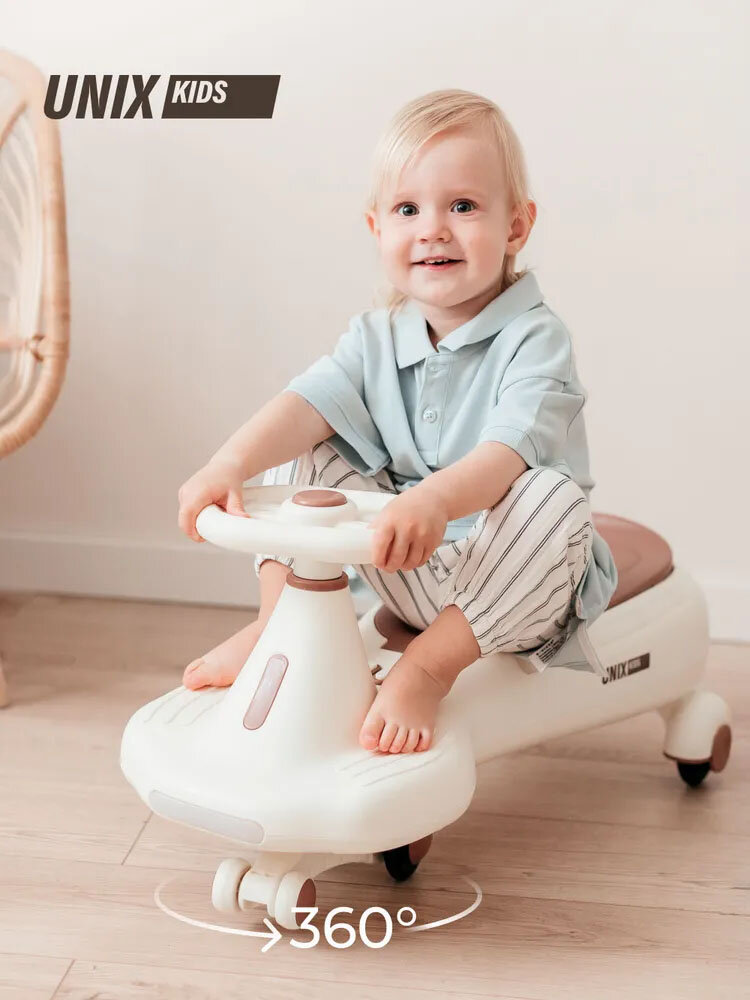 Толокар UNIX Kids Bibicar V2 Brown PTBBCAR1V2BN, бесшумные колеса, музыка