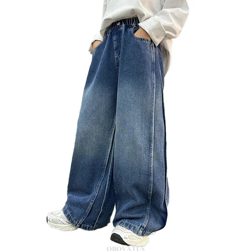 Круто Крутые бэгги для детей уличного стиля ретро-синие широкие джинсы градиентного цвета, KLQ Размер_150