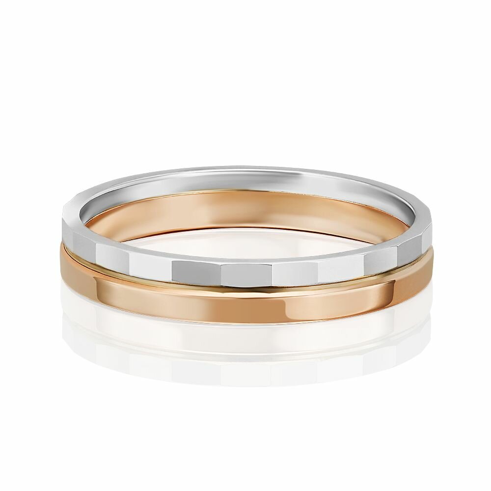 Кольцо обручальное, комбинированное золото, 585 проба, родирование