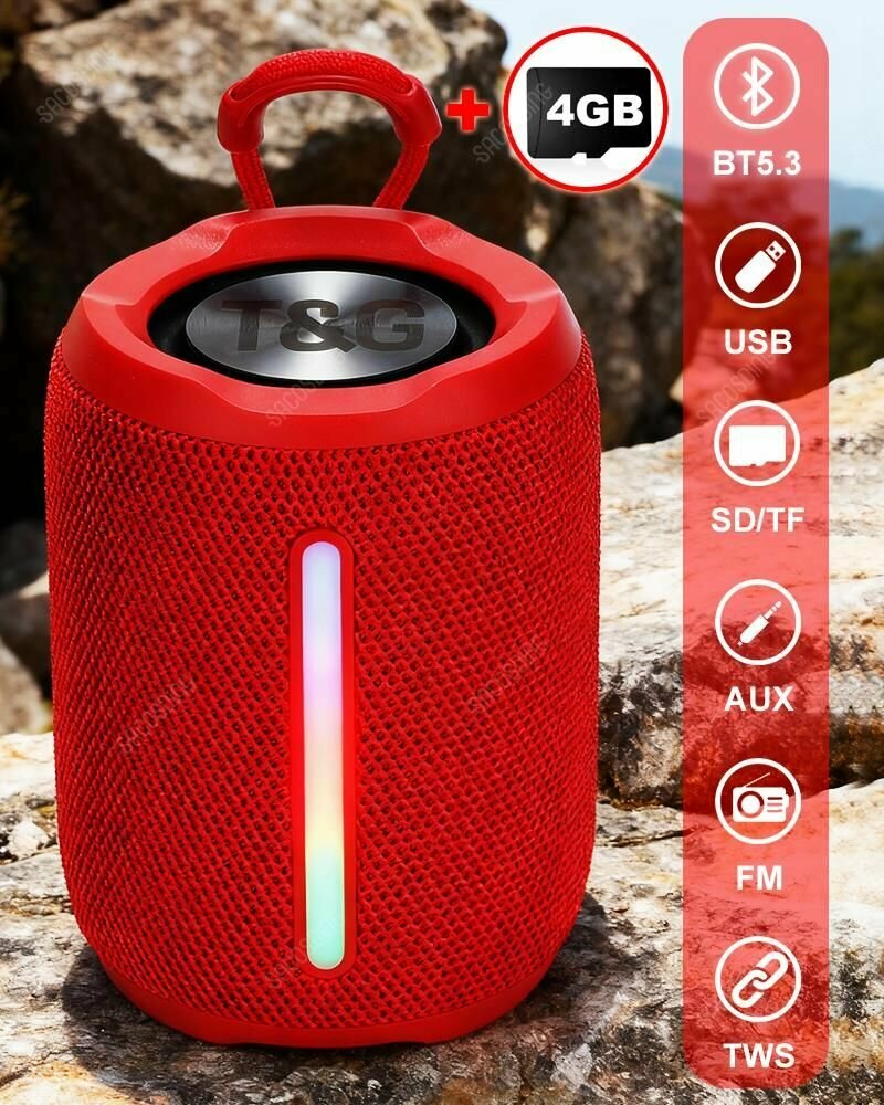 Портативная Bluetooth-колонка с ручкой, RGB-светом и мощным басом. Поддержка TF/USB/AUX/FM/TWS, встроенный микрофон. Для улицы и дома.