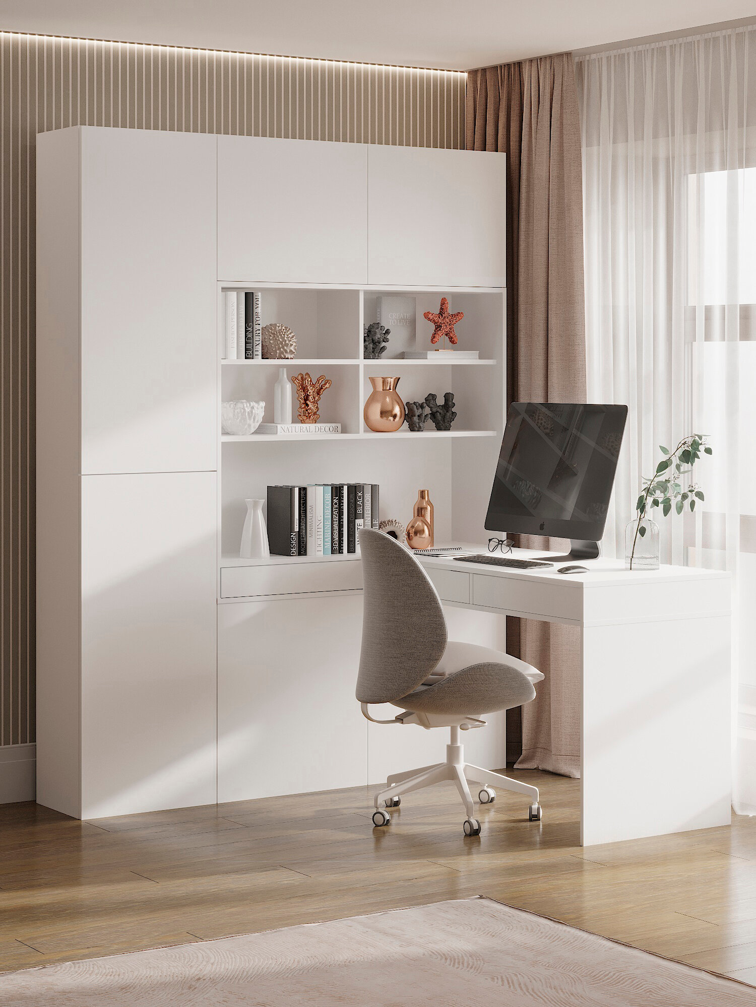 Стол компьютерный со стеллажом и ящиками Click, белый, 170х155х214 см