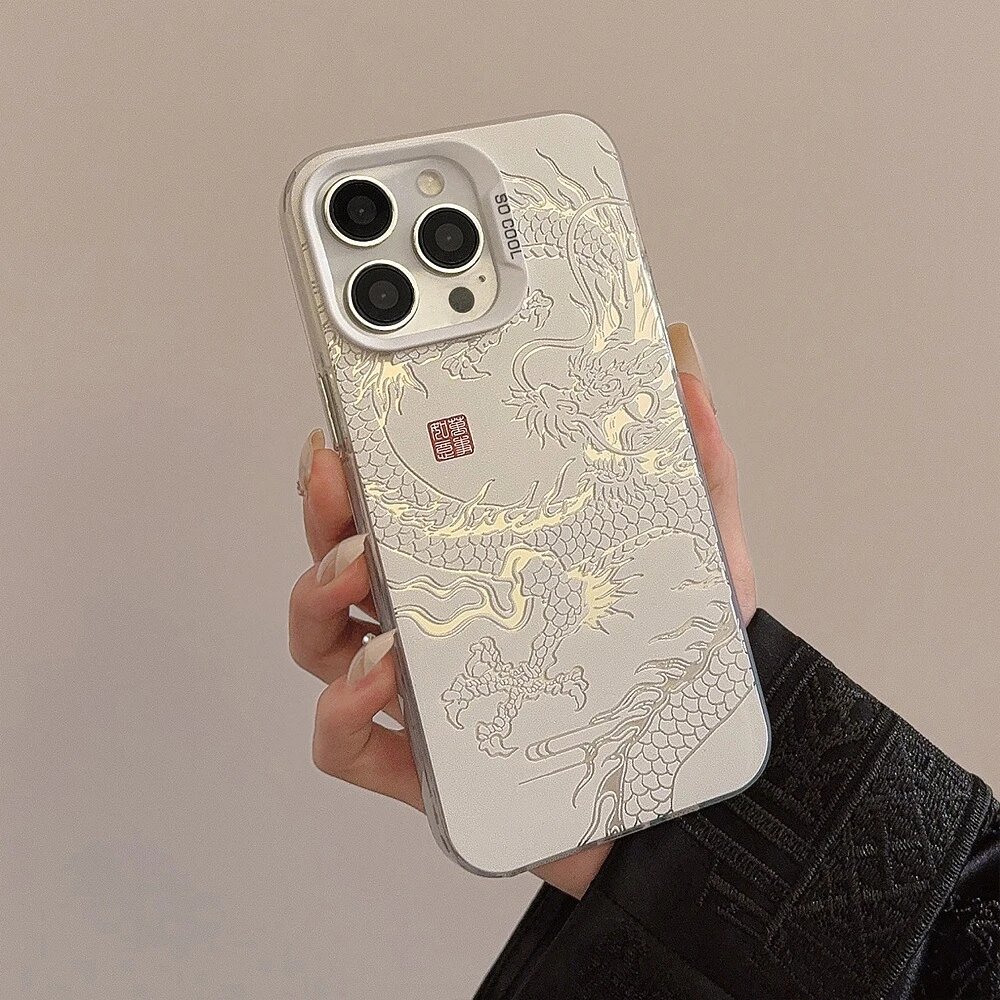 Роскошный чехол для телефона с тиснением дракона для iPhone 17 16e 16 CYW-CC251114E4, iPhone 14 Plus