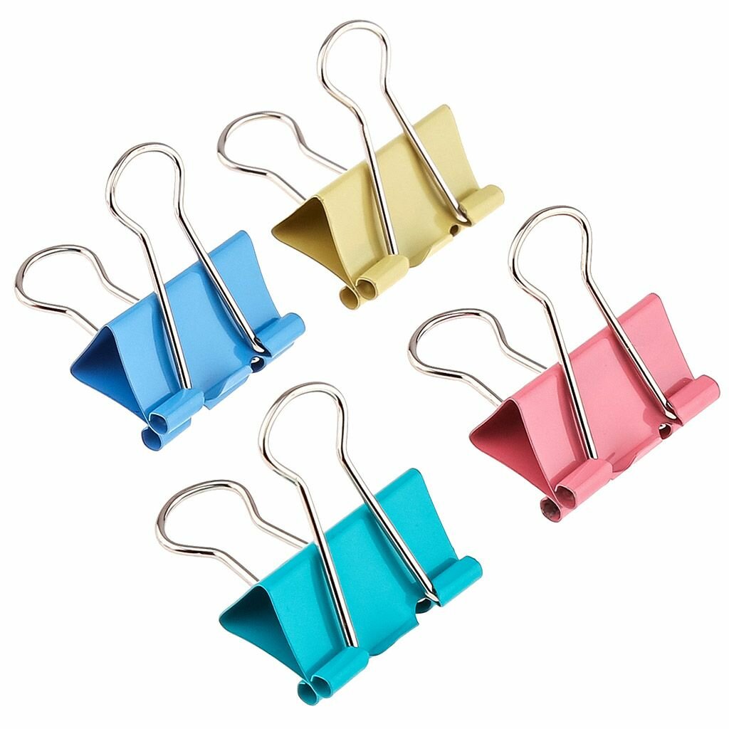 Зажим для бумаги КНР 25 мм металл, цвет - цветные, набор 48 шт, в пластиковой банке д 9,8 см, h 6,5 см (a517-16)