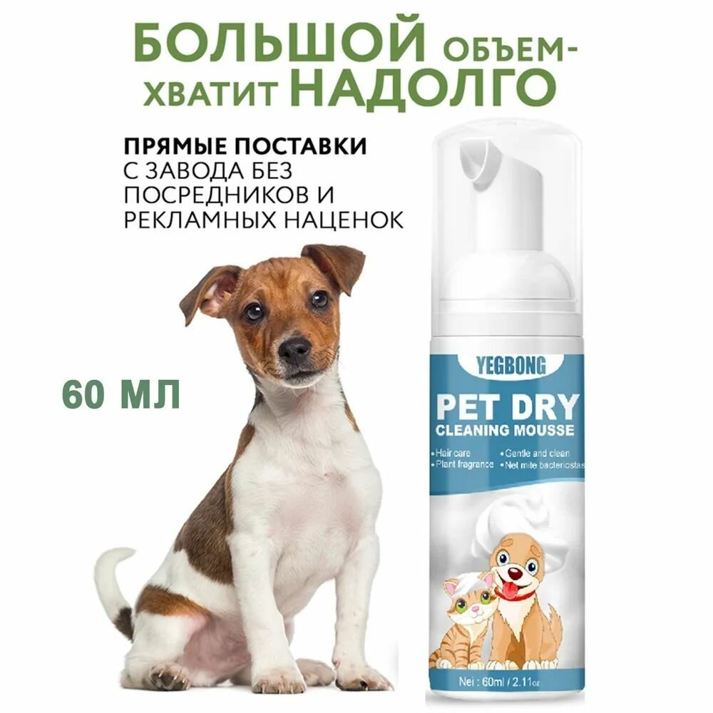 Шампунь для собак с хлоргексидином, 60 мл, большой объем, антибактериальный, антигрибковый, от запаха