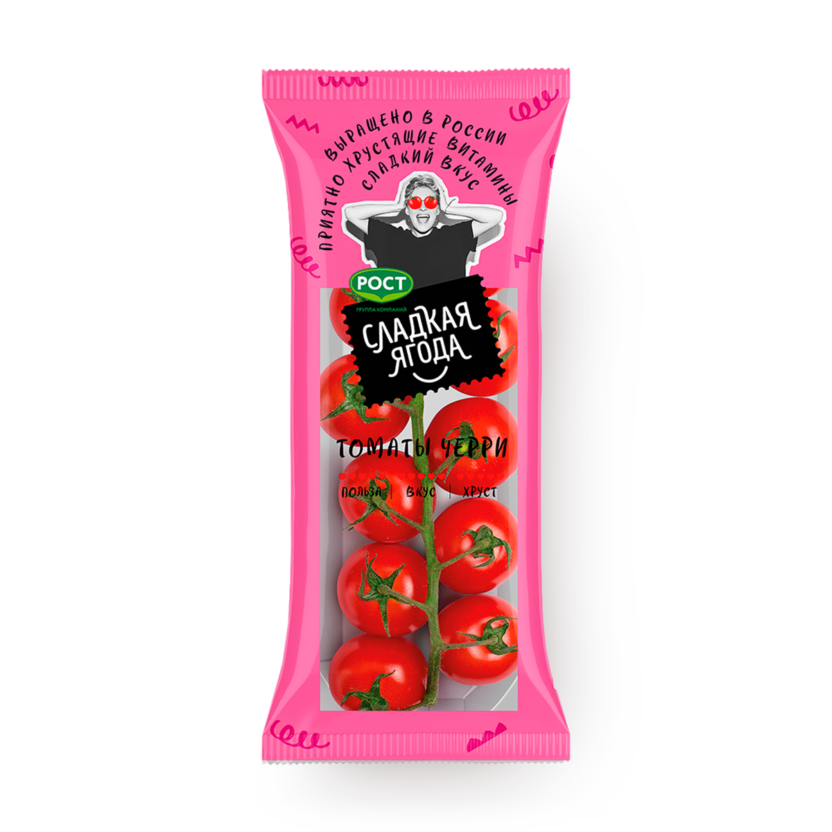 Помидоры черри на ветке на картонной подложке Сладкая ягода, вес нетто 200 гр
