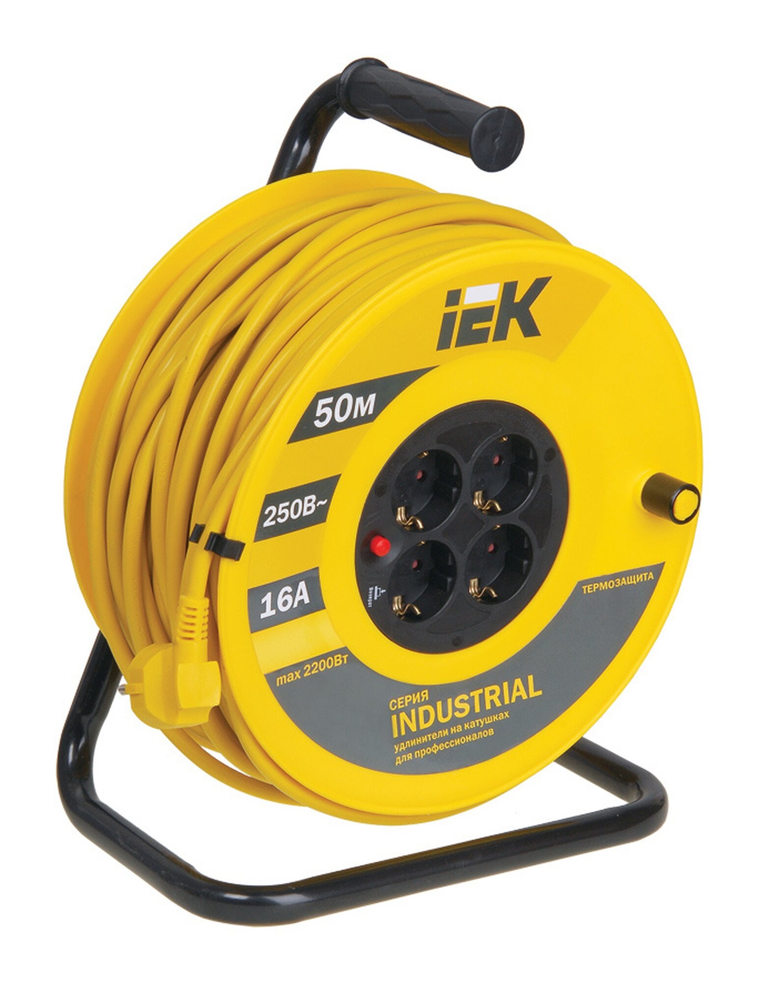 Удлинитель силовой IEK Industrial, 50м, розеток 4шт, ток 16A, желтый (wkp15-16-04-50)