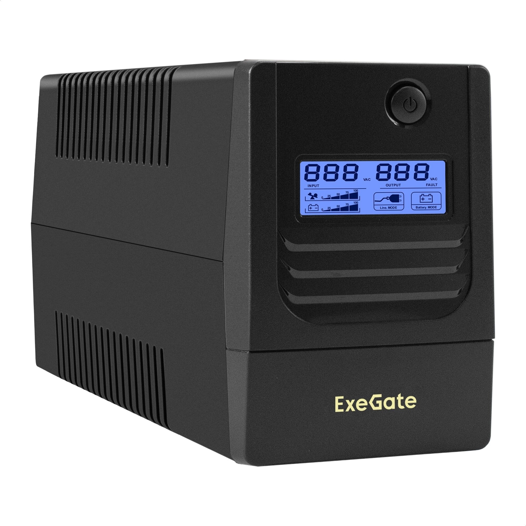 Источник бесперебойного питания ExeGate Smart LB-500. LCD. AVR.2SH (500VA/300W, LCD, AVR, 2*Schuko, батарея 12V 4.5Ah, черный)