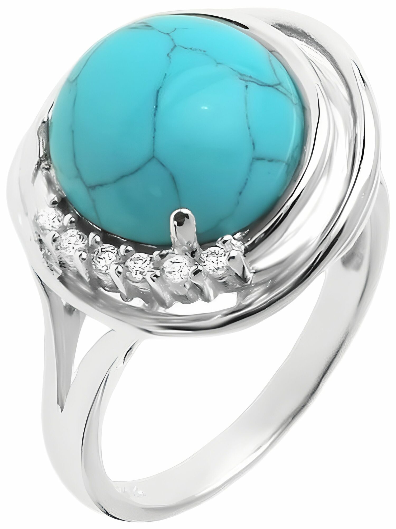 Кольцо тонкое, серебро, 925 проба, родирование, бирюза синтетическая, фианит