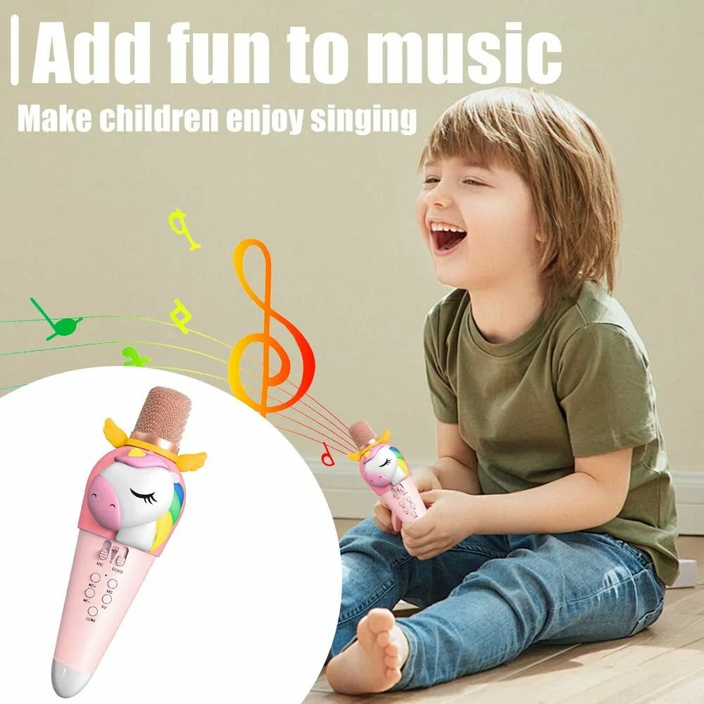 Микрофон караоке детский, Единорог (розовый/синий) / беспроводной микрофон караоке