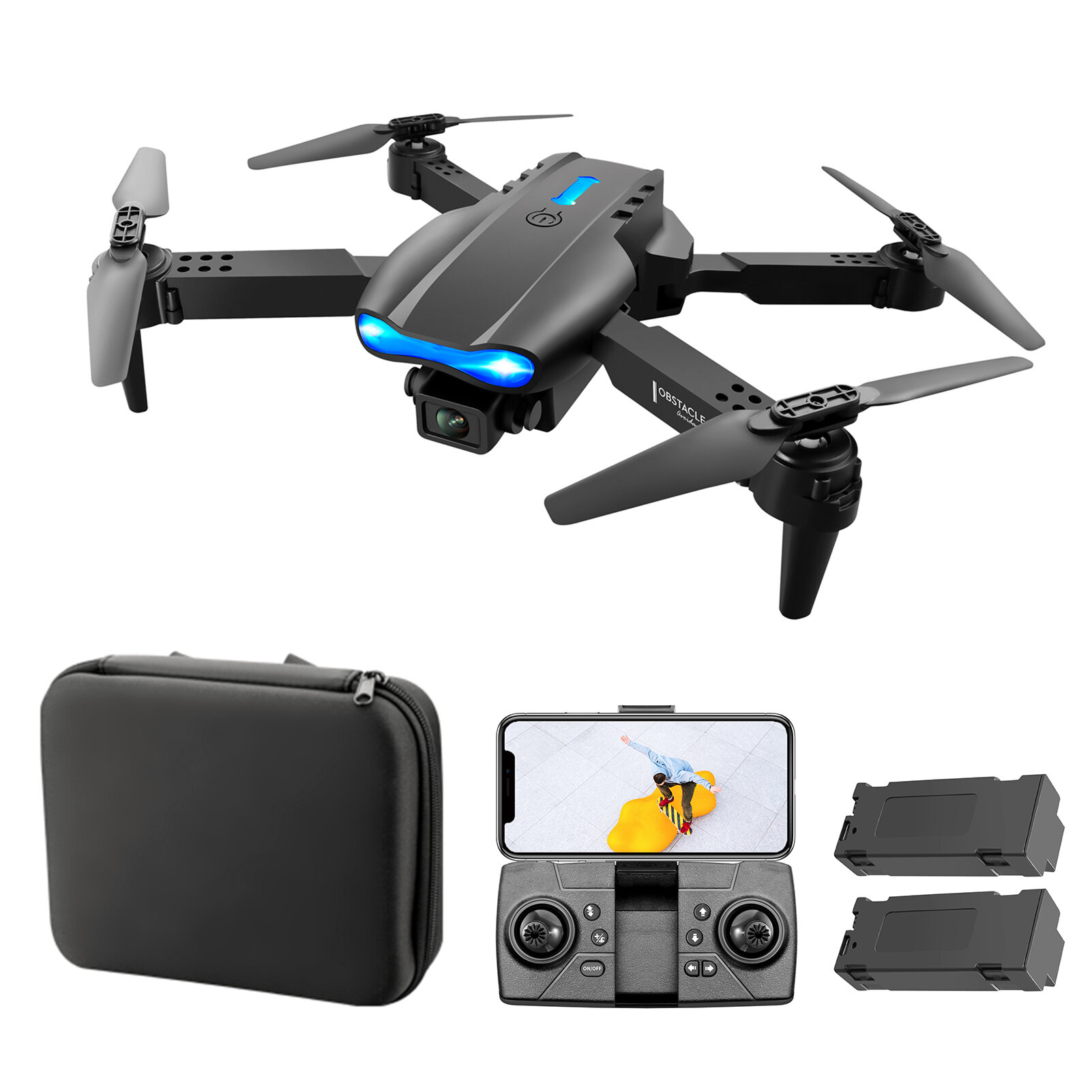 Беспилотник RC с камерой 4K Двойная камера Квадрокоптер RC с функцией обхода препятствий Траекторный полет Управление жестом Пакет с сумкой для хранения 2 батарейки Время зарядки: 120мин Время полета: 10-13мин Дистанция удаленного управления: 150м