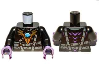 Torso Armor with Dark Bluish Gray Belts, Gold Raven Pendant and Dark Azure Round Jewel (Chi) Pattern / Black Arms / Dark Purple Hands, 973pb1357c01 Black U