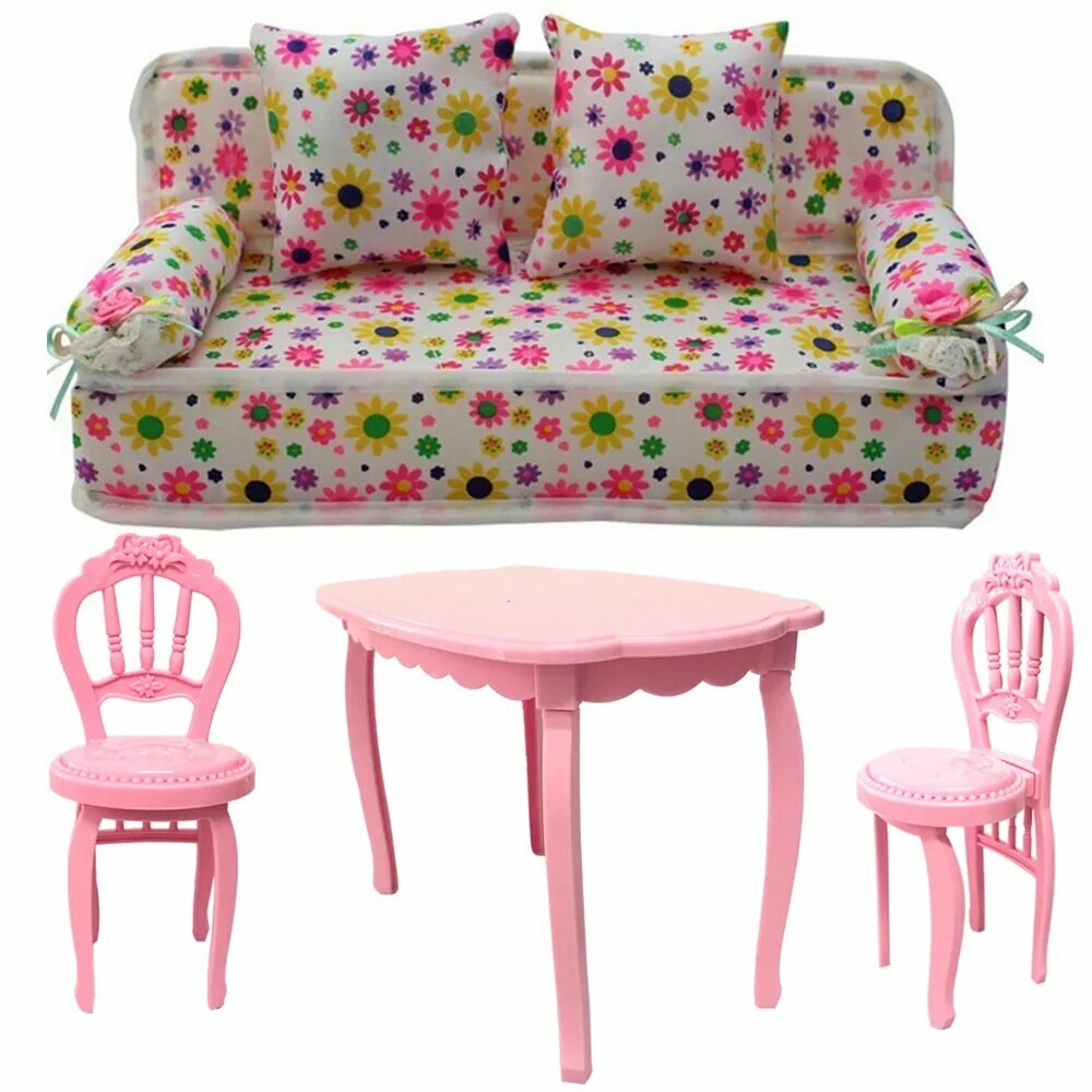 1 Комплект дивана + 1 * Обеденный стол + 2 Стула для кукольной мебели Барби, аксессуары для кукол длиной 29 см