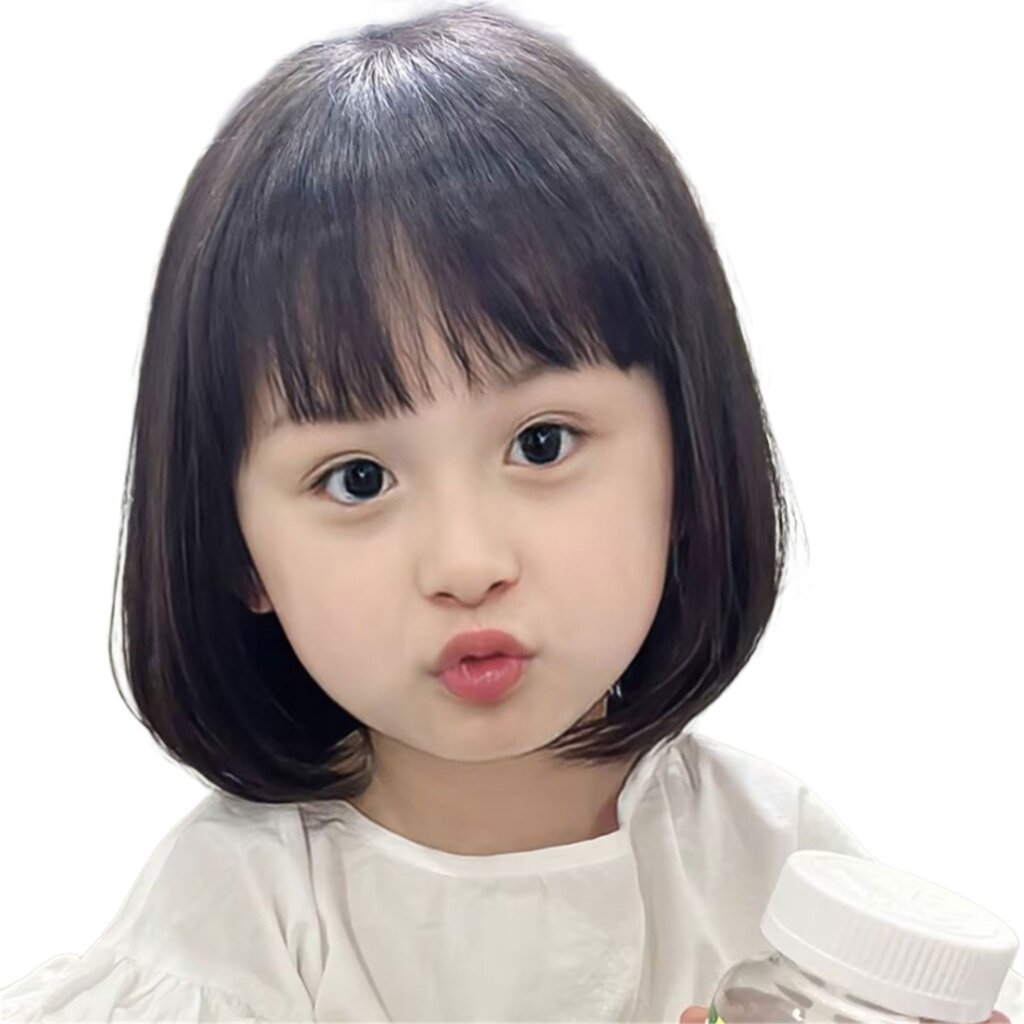 Детский парик женский с короткой челкой-черный