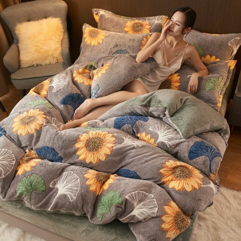 Зимний флисовый молочный бархатный пододеяльник, утолщенный фланелевый двусторонний коралловый флис, теплый комплект для студенческого общежития, четырехкомпонентный набор
